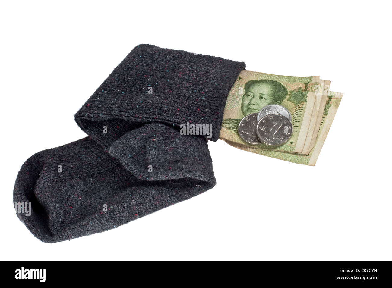 Chinese currency in a sock isolated on white background Stock Photo - Alamy