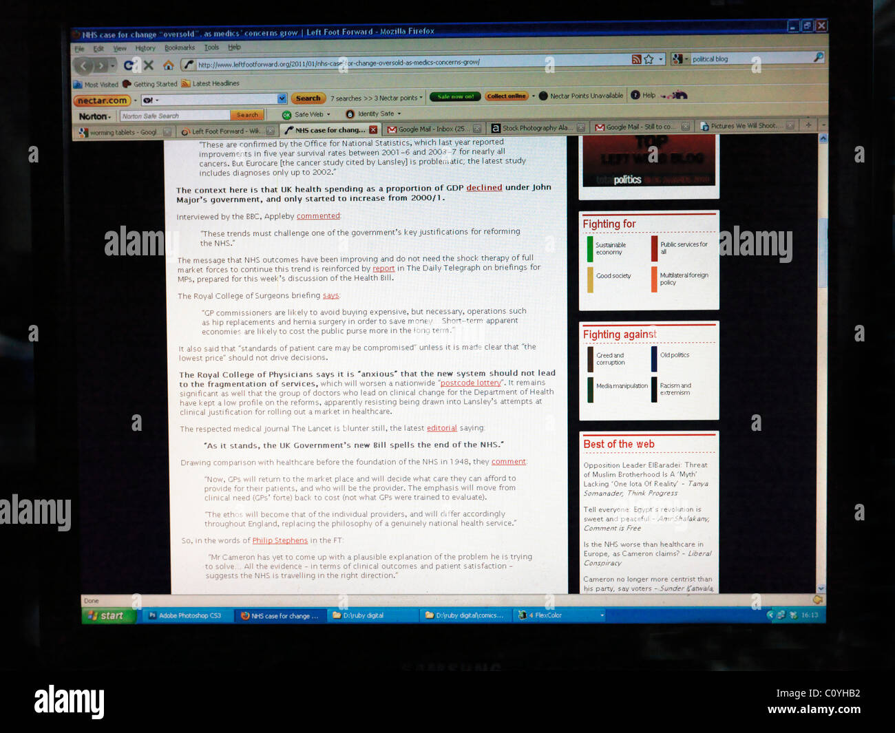 Political Blog On Computer Screen Stock Photo - Alamy