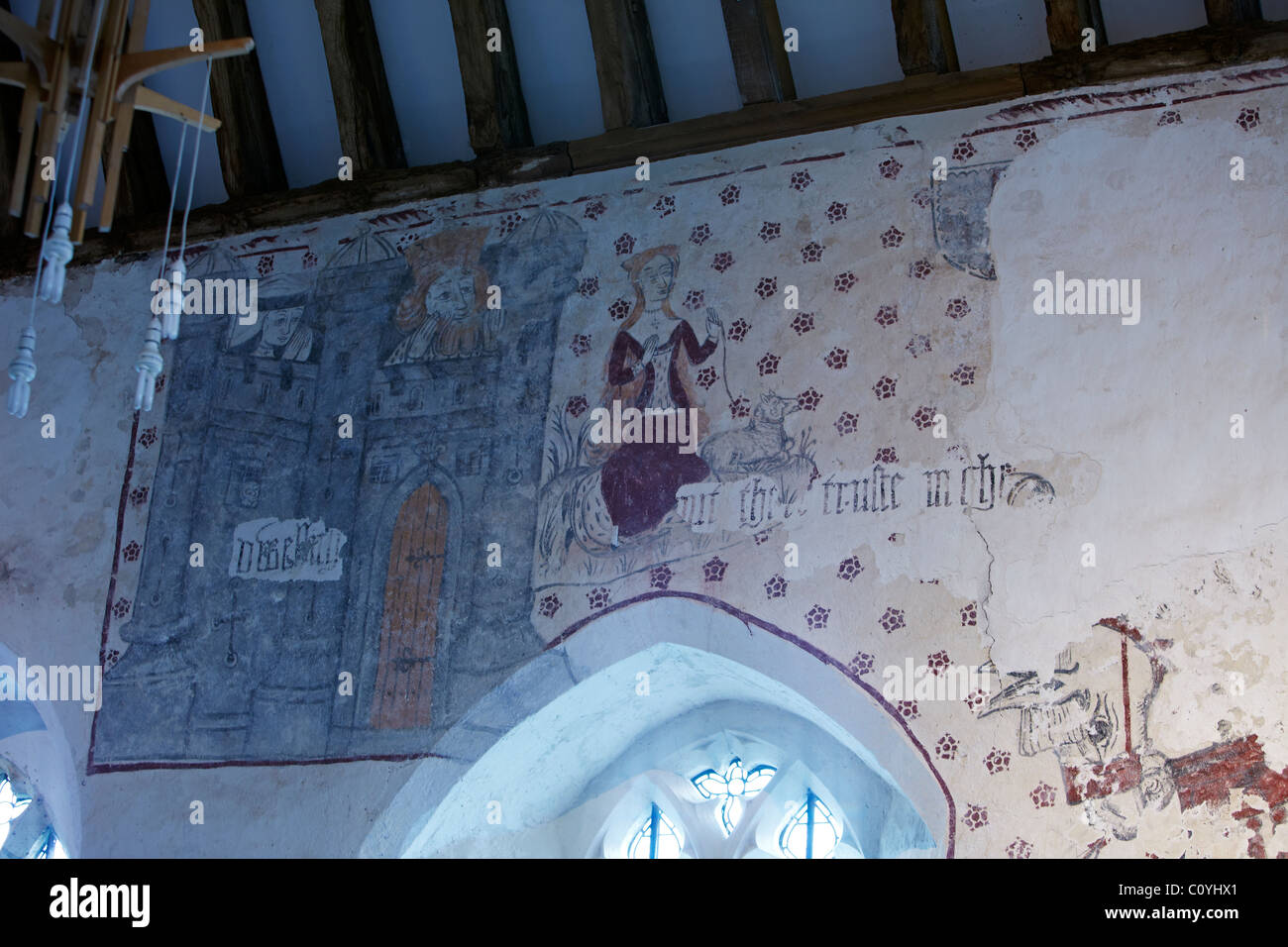 Interior of St Cadoc's Church, showing Medieval Wall Paintings ...