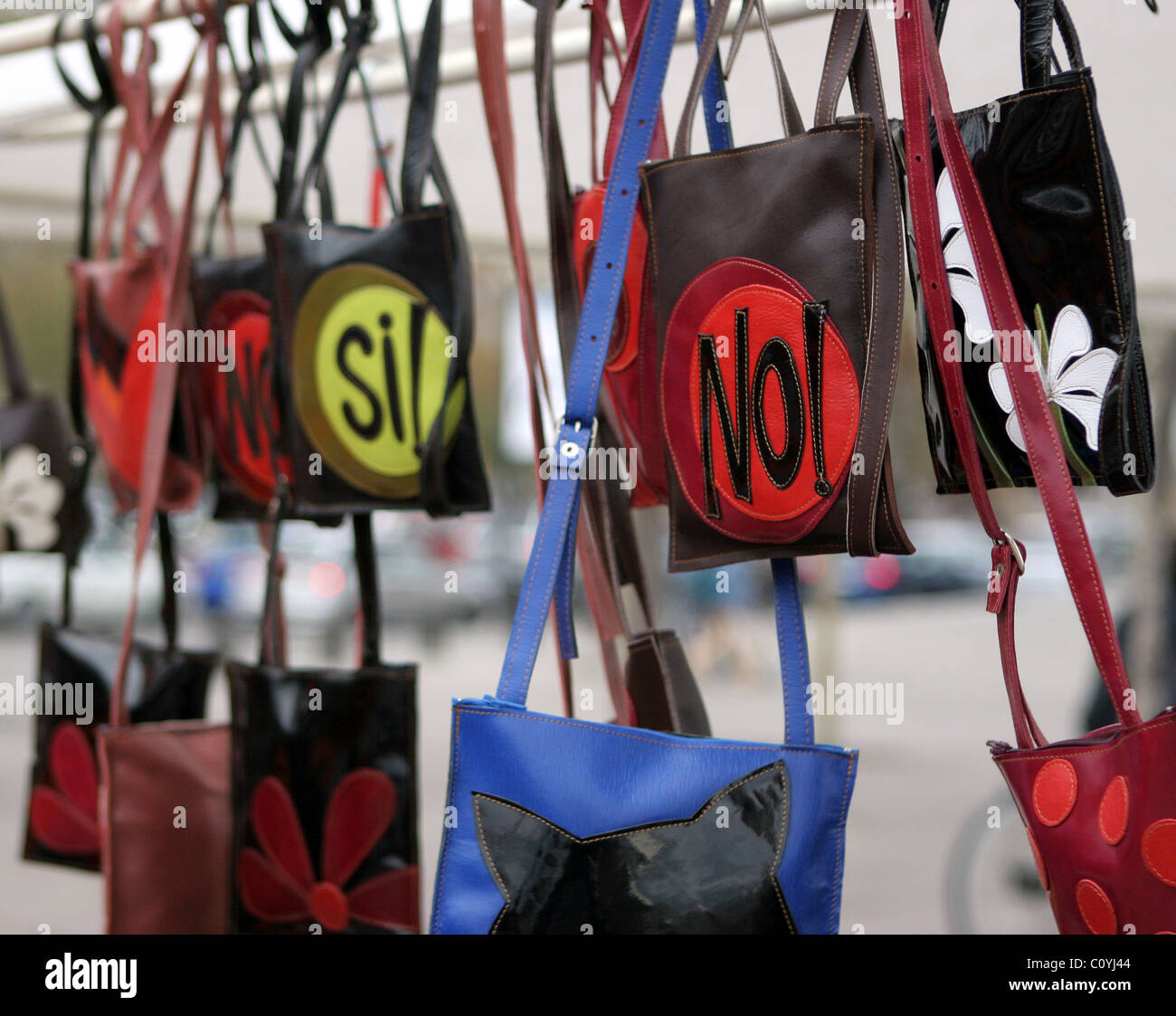 Market stall selling bags, Barcelona, Spain Stock Photo - Alamy