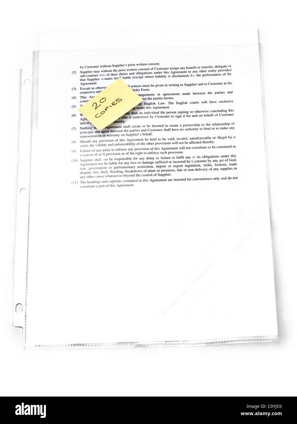 Document In A Plastic Wallet With Handwritten Post-It Note Stating 20 ...