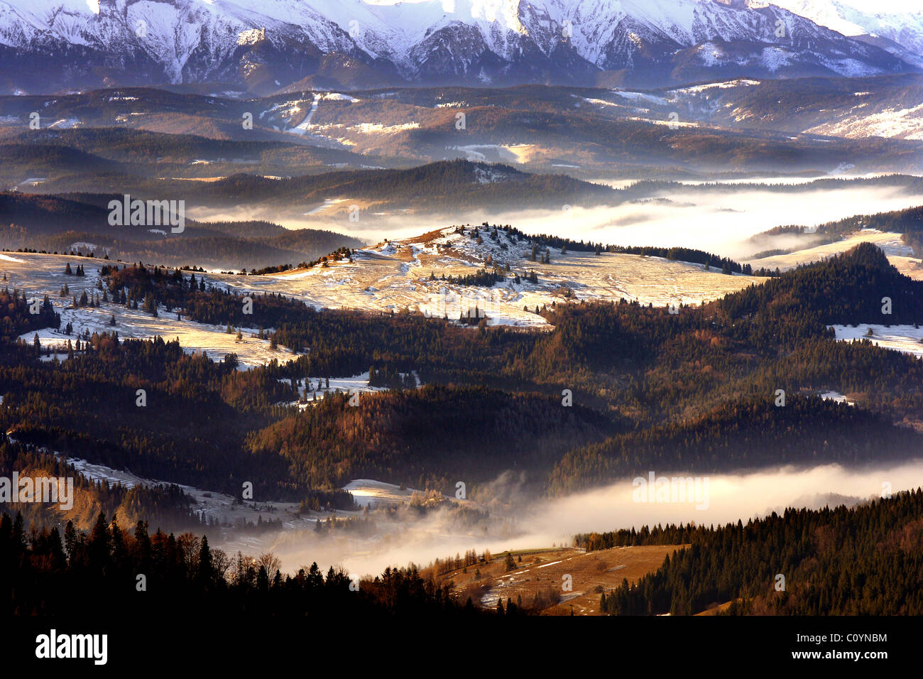 Pieniny Mountains with Tatra Mountains in the background, Podhale ...