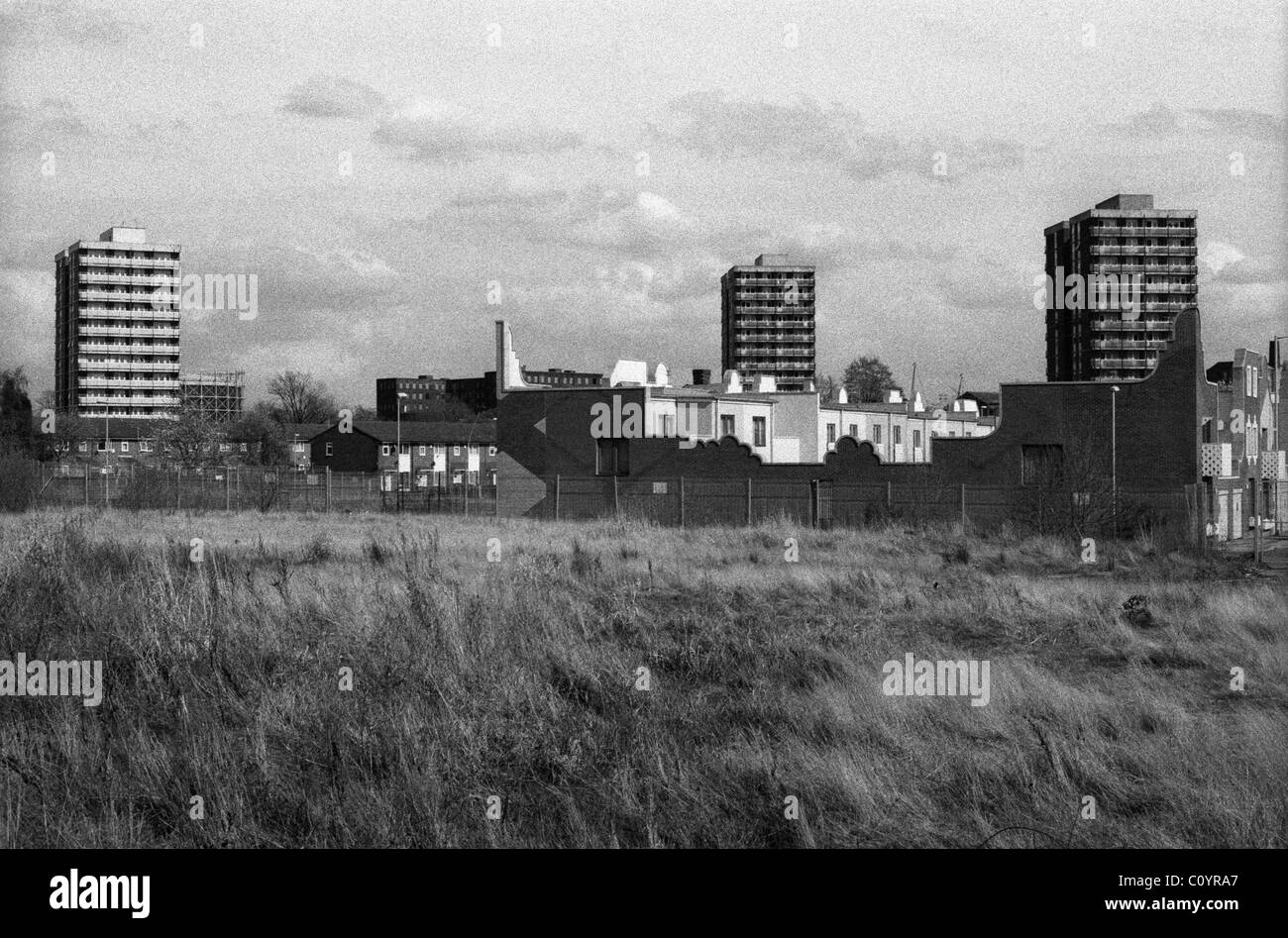 View of field and Collyhurst, Manchester, in background Stock Photo - Alamy