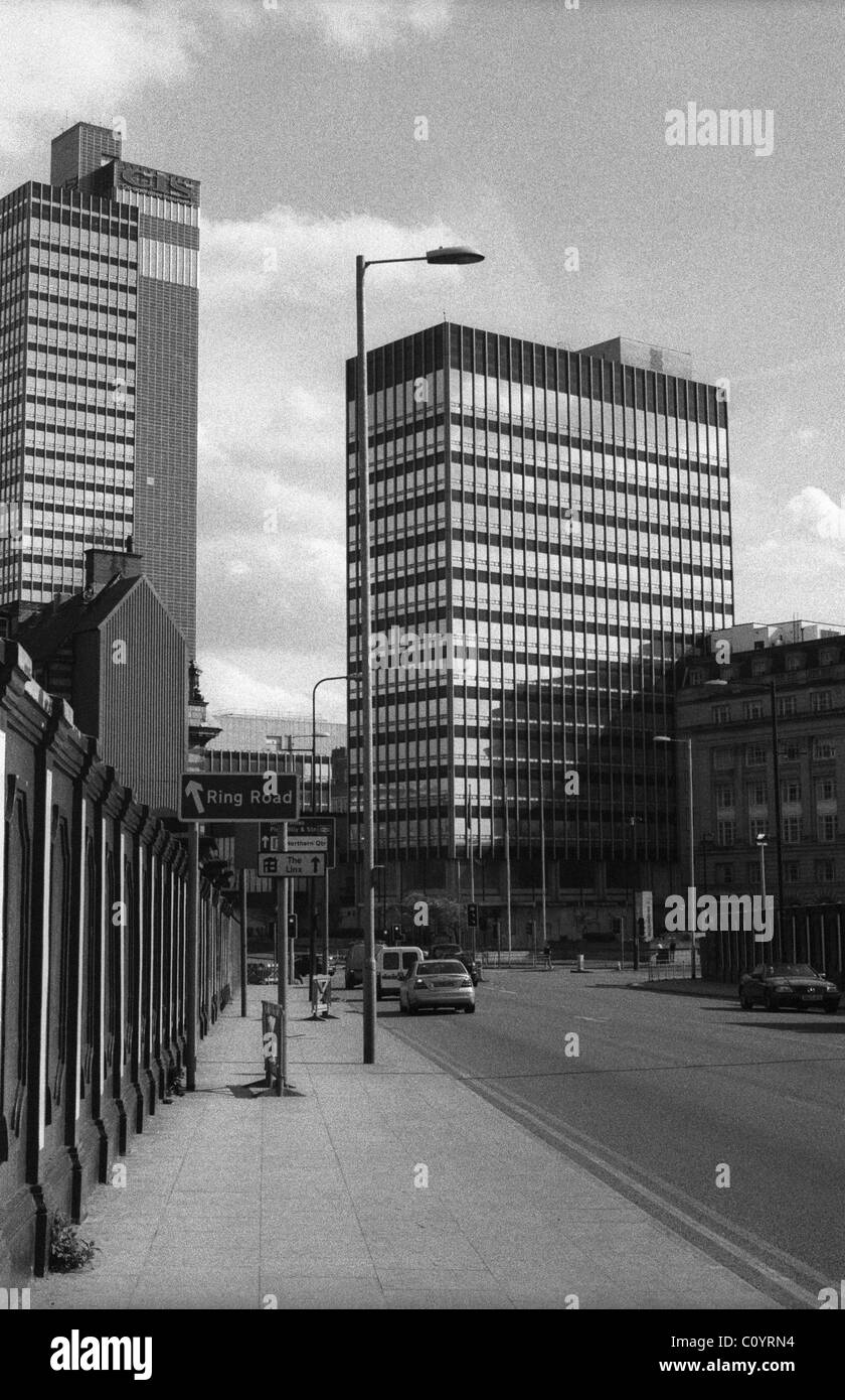 Road signs on building Black and White Stock Photos & Images - Alamy