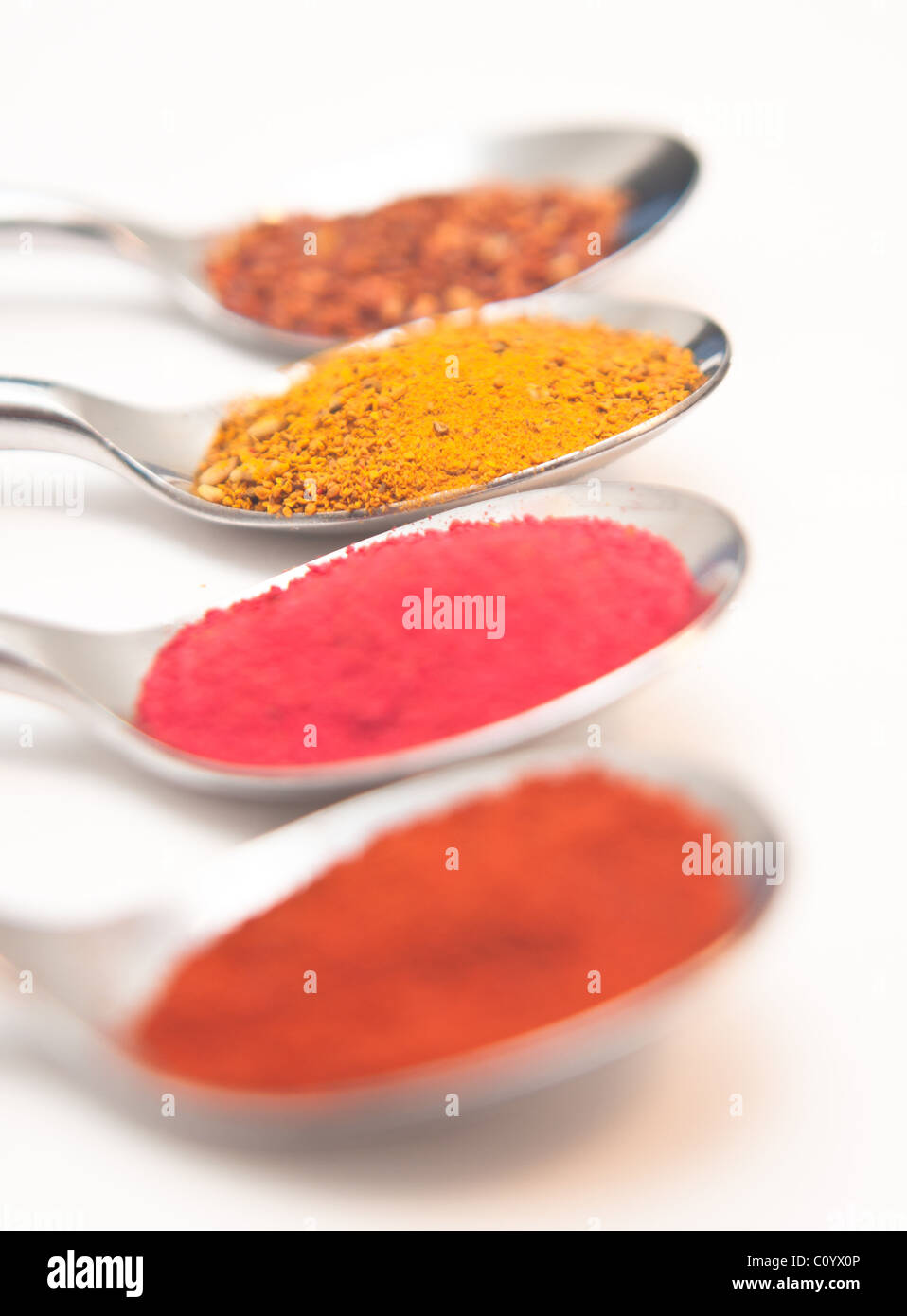 Four Spices presented in teaspoons over white Stock Photo - Alamy