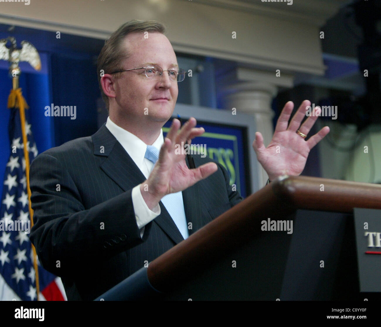 White House Press Secretary Robert Gibbs speaks during his first press ...