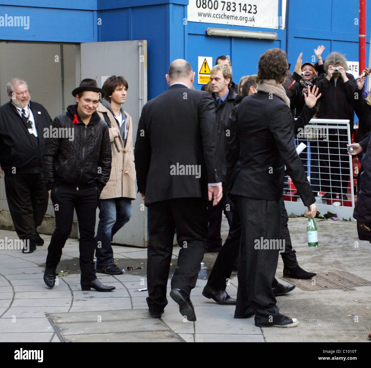 Mark Owen, Howard Donald and Gary Barlow leaving the BBC Radio 2 ...