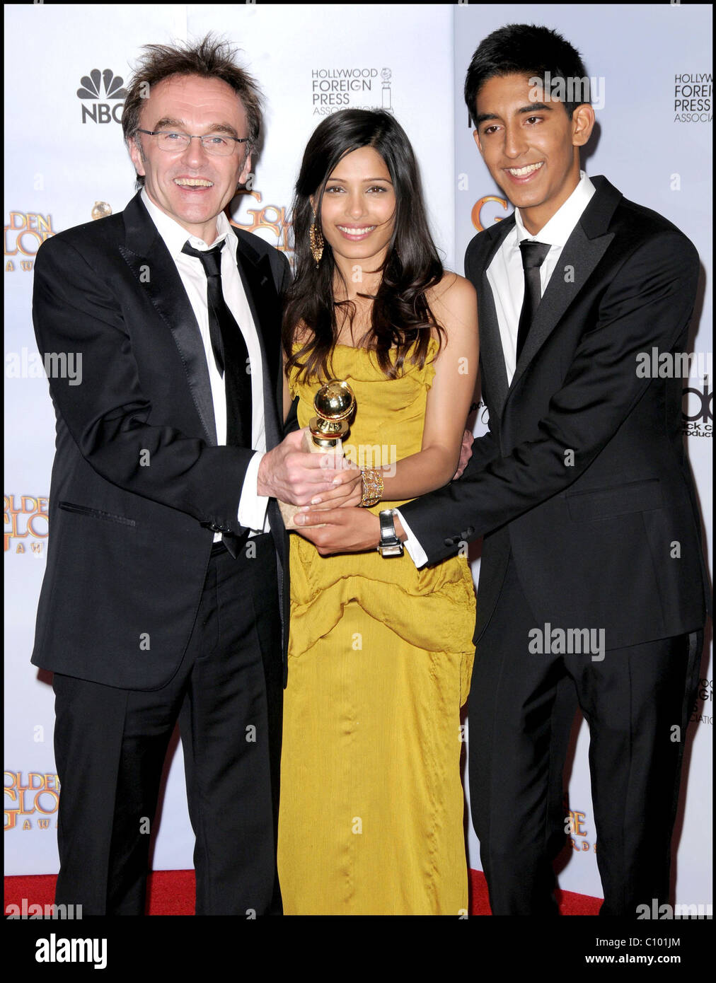 Danny Boyle, Freida Pinto and Dev Patel 66th Annual Golden Globe awards ... Danny Boyle, Freida Pinto and Dev Patel 66th Annual Golden Globe awards ...