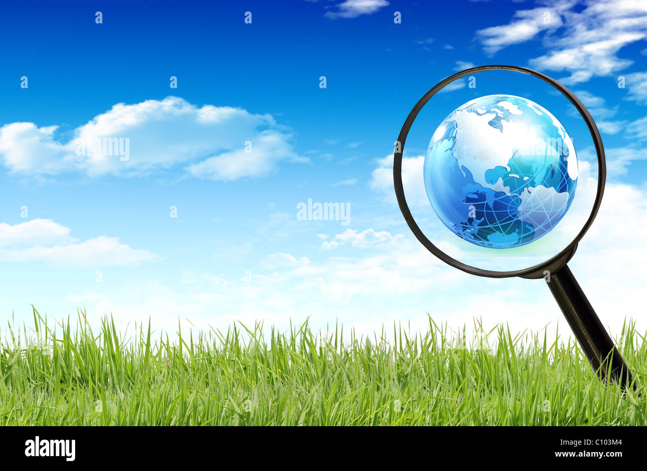 Magnifying glass on the grass Stock Photo - Alamy