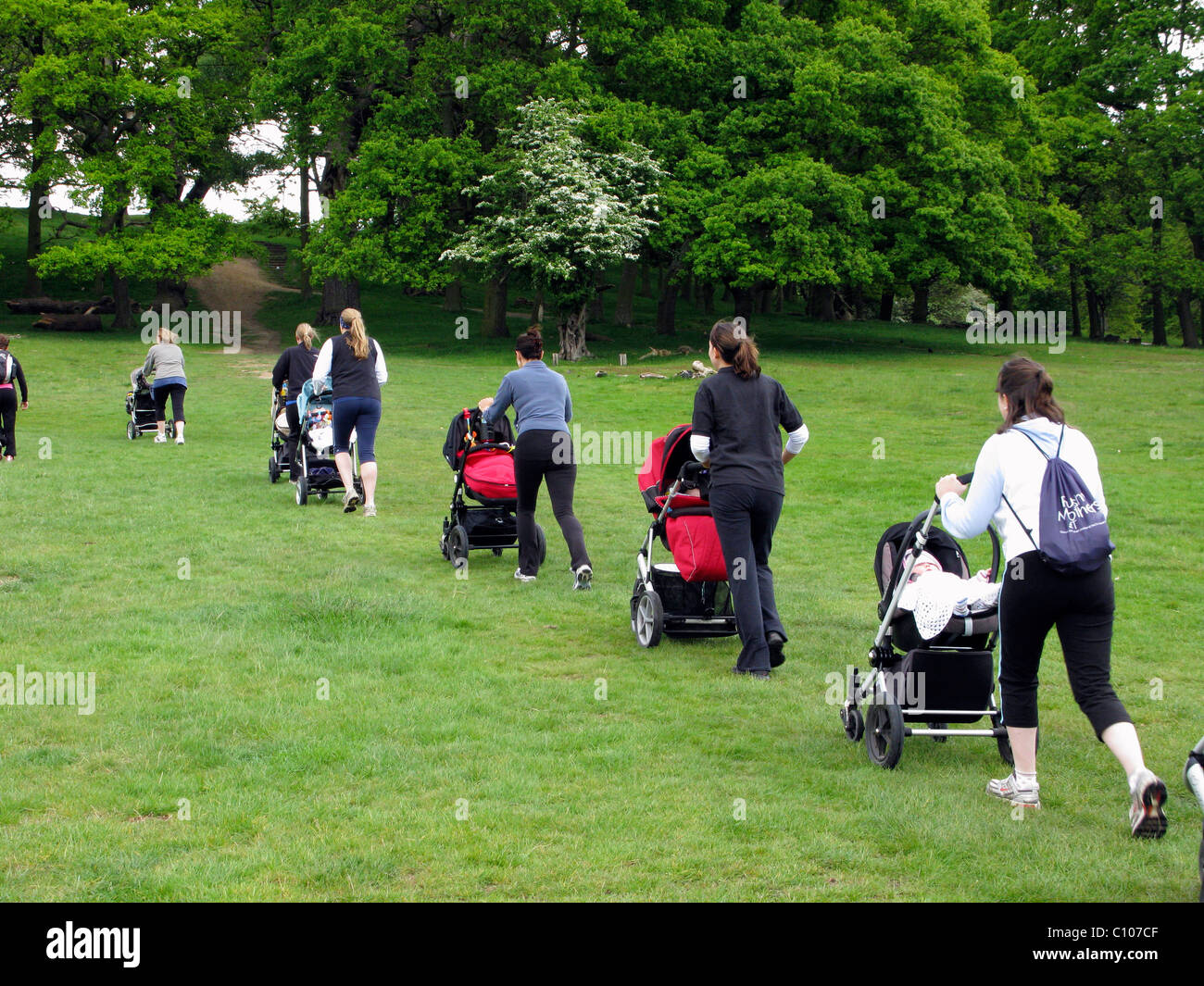 Mothers pushing buggy's during an outdoor exercise class Stock Photo ...