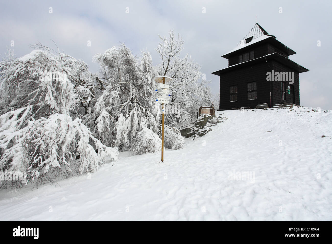 The wooden observation tower on the summit of Sitno, the highest peak ...