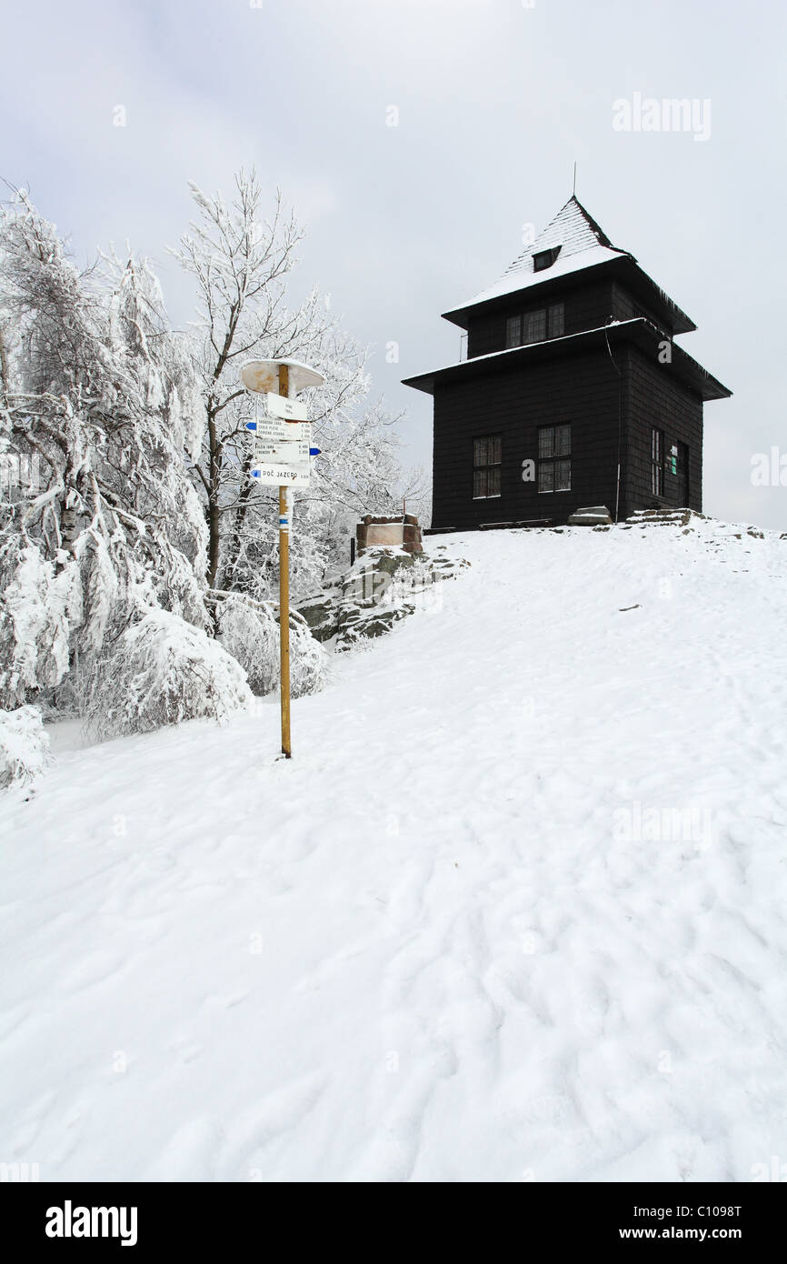 The wooden observation tower on the summit of Sitno, the highest peak ...
