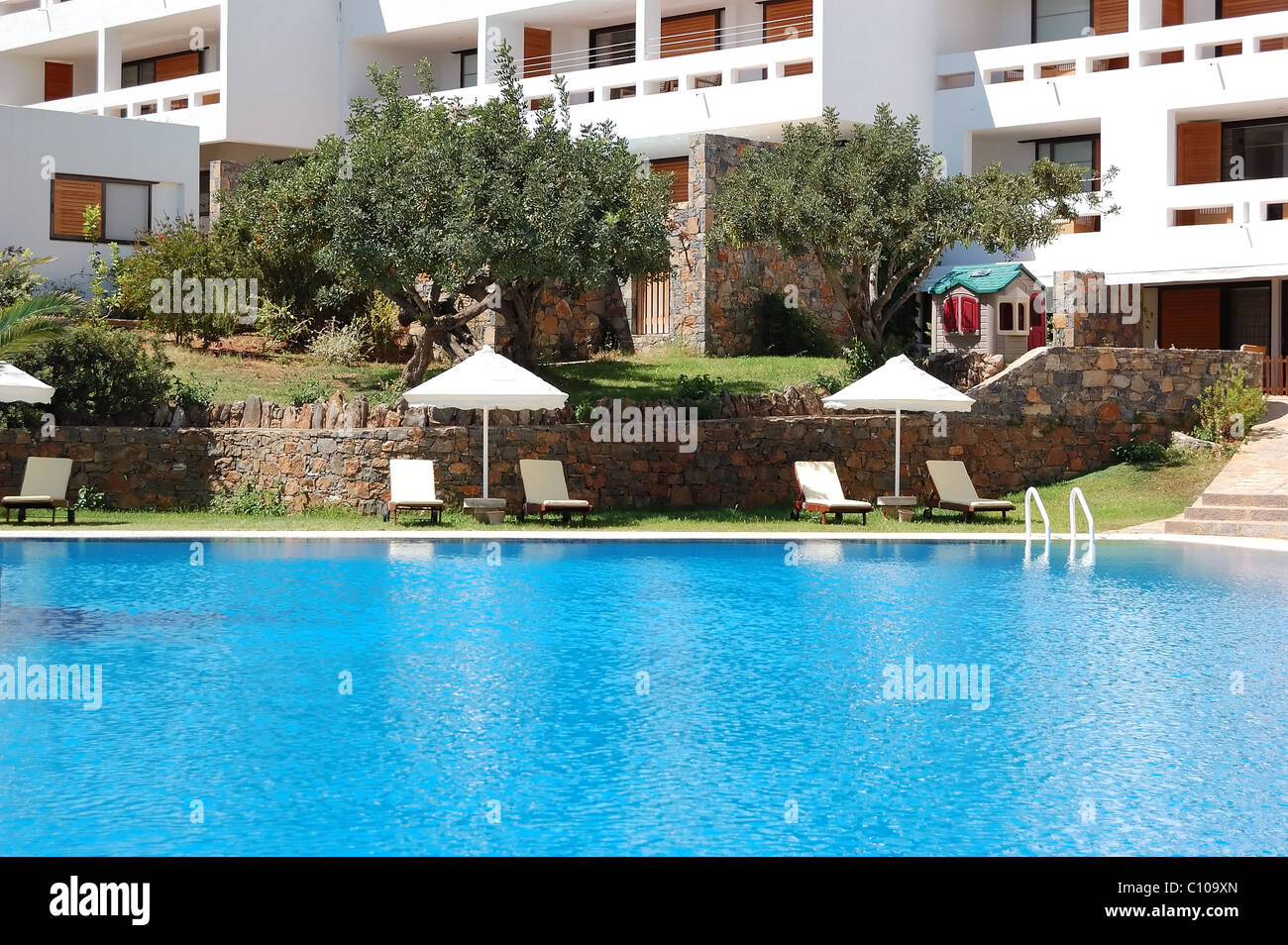 Swimming pool at luxury villa, Crete, Greece Stock Photo - Alamy