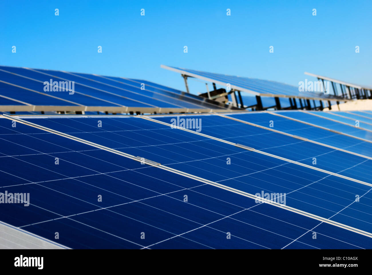Blue solar panel installation Stock Photo - Alamy
