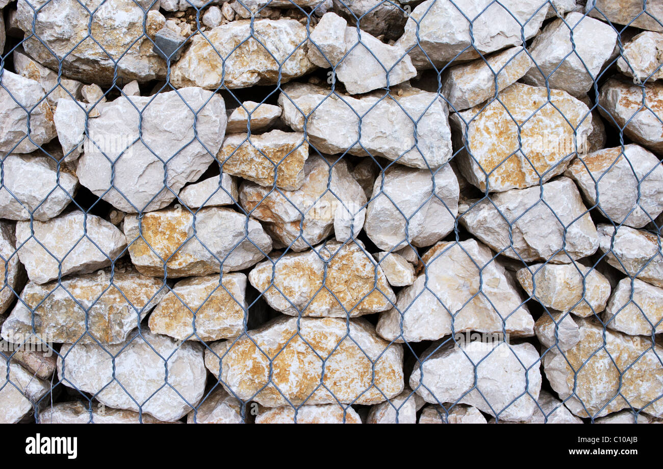 Texture of stones inside metallic cage Stock Photo - Alamy