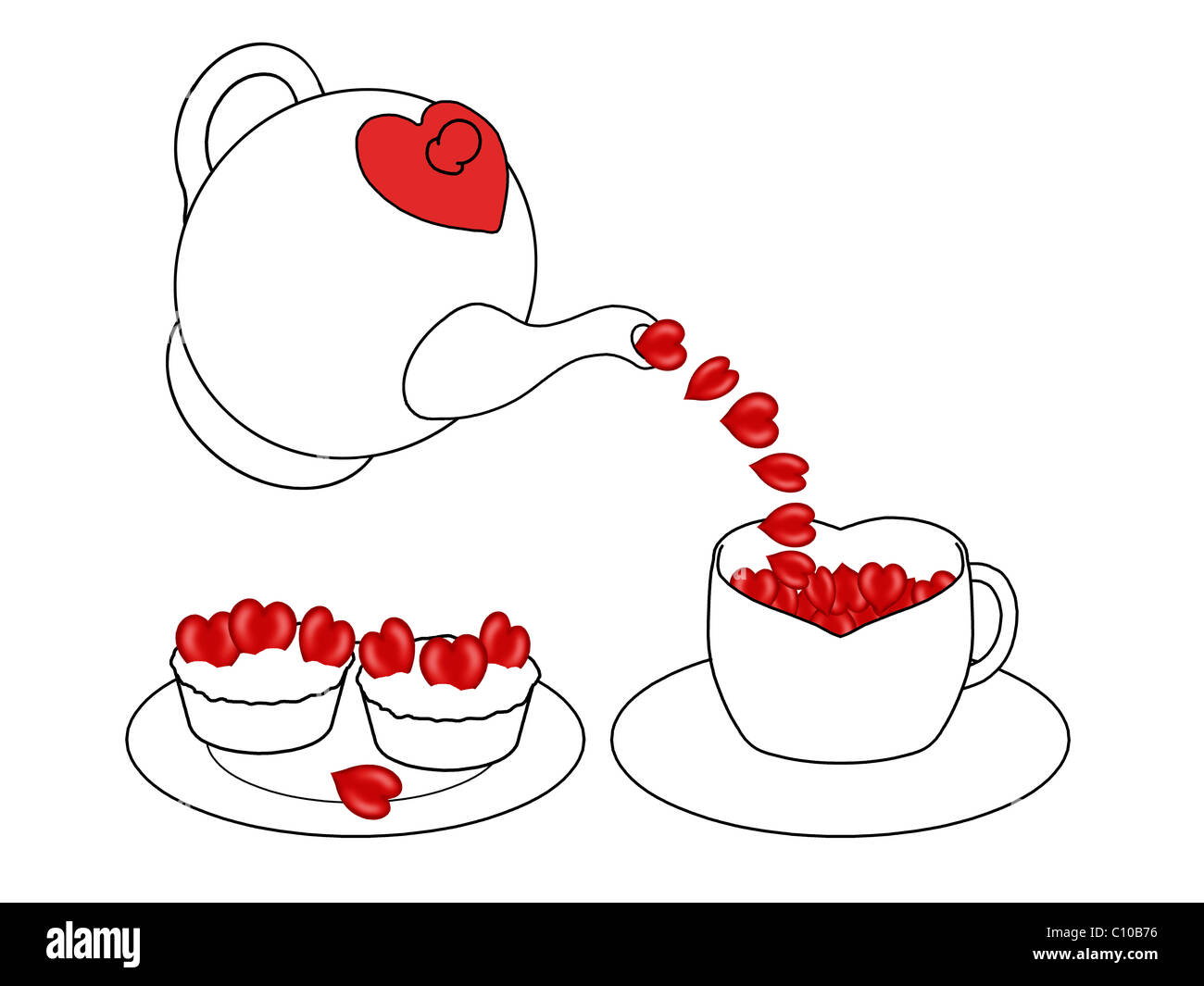 Teapot pouring hearts into a heart shaped teacup Stock Photo - Alamy