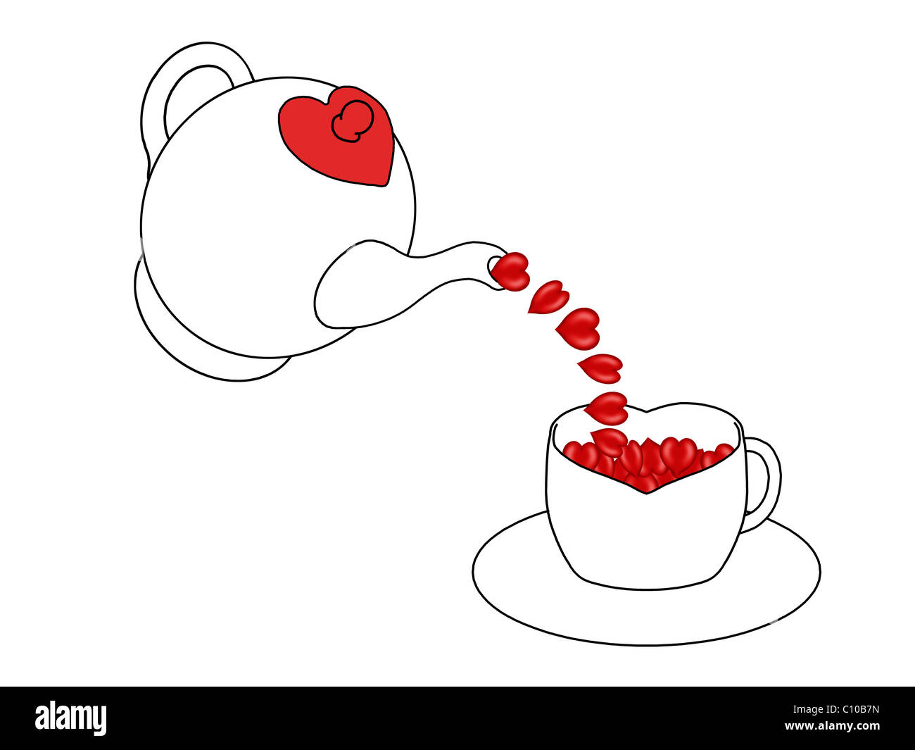 Teapot pouring hearts into a heart shaped teacup Stock Photo - Alamy