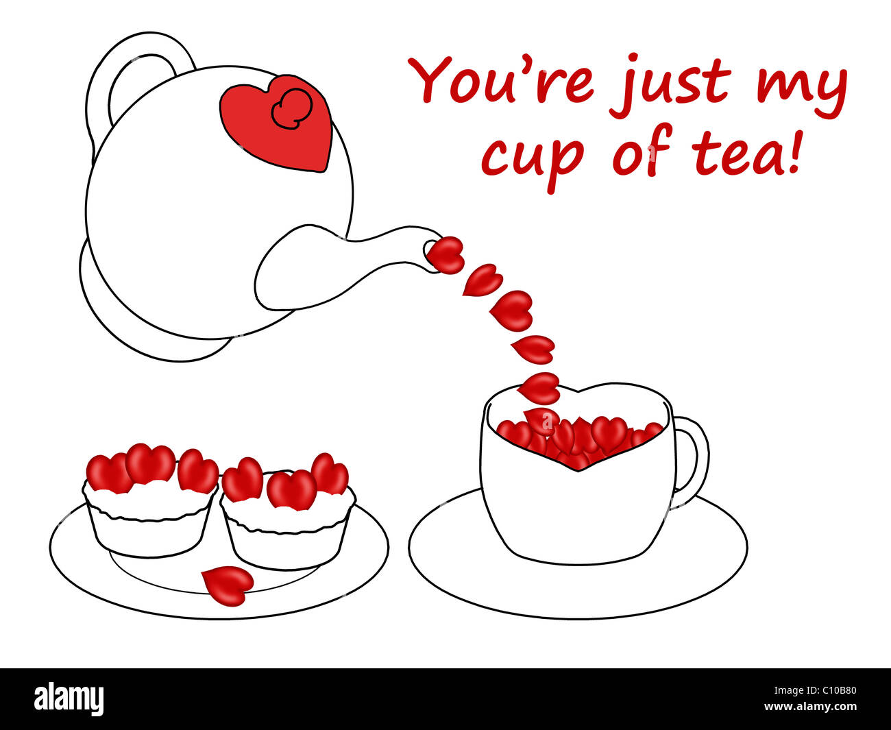 Teapot pouring hearts into a heart shaped teacup Stock Photo - Alamy