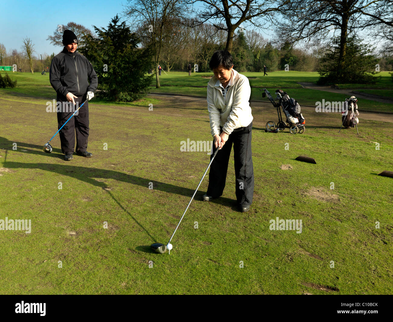 Lesson at Banstead Downs Golf Club Surrey Stock Photo - Alamy