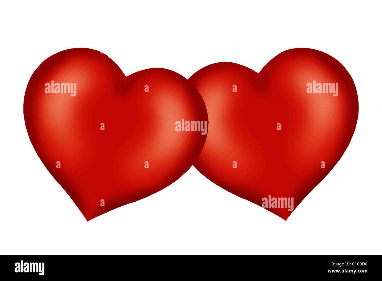 Two red hearts together on a white background Stock Photo - Alamy