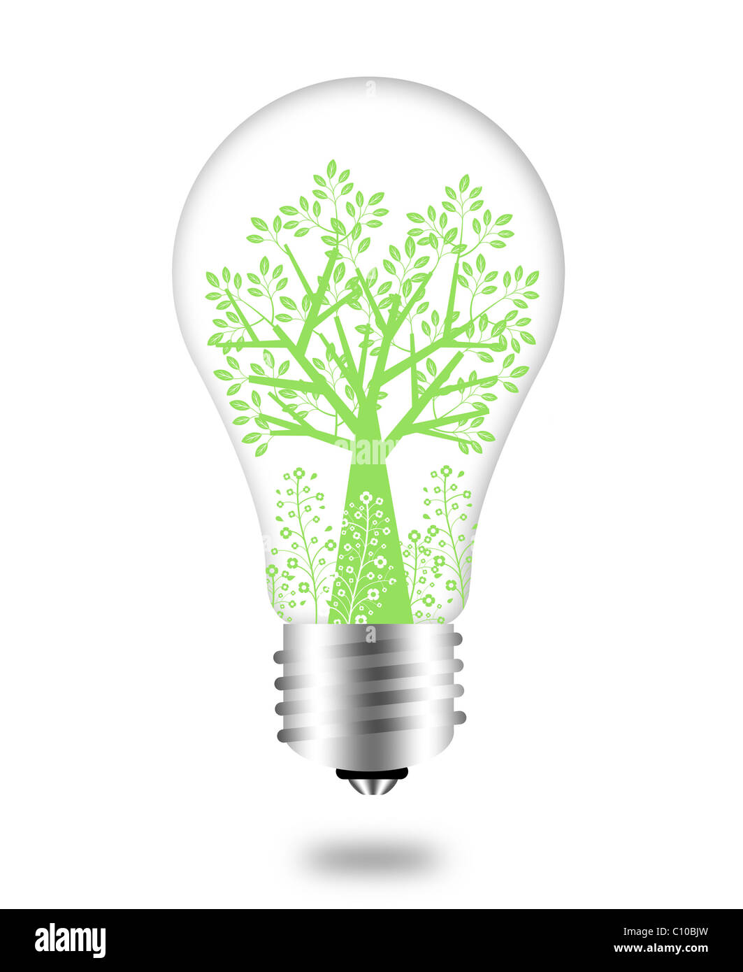 Eco Friendly Bulb with Green Tree and Leaves Illustration Stock Photo ...