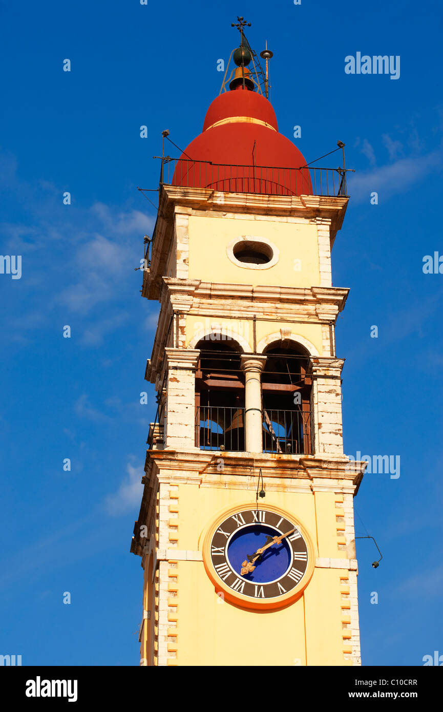 Bell tower of the Greek Orthodox Church of St. Spyridon, the patron ...