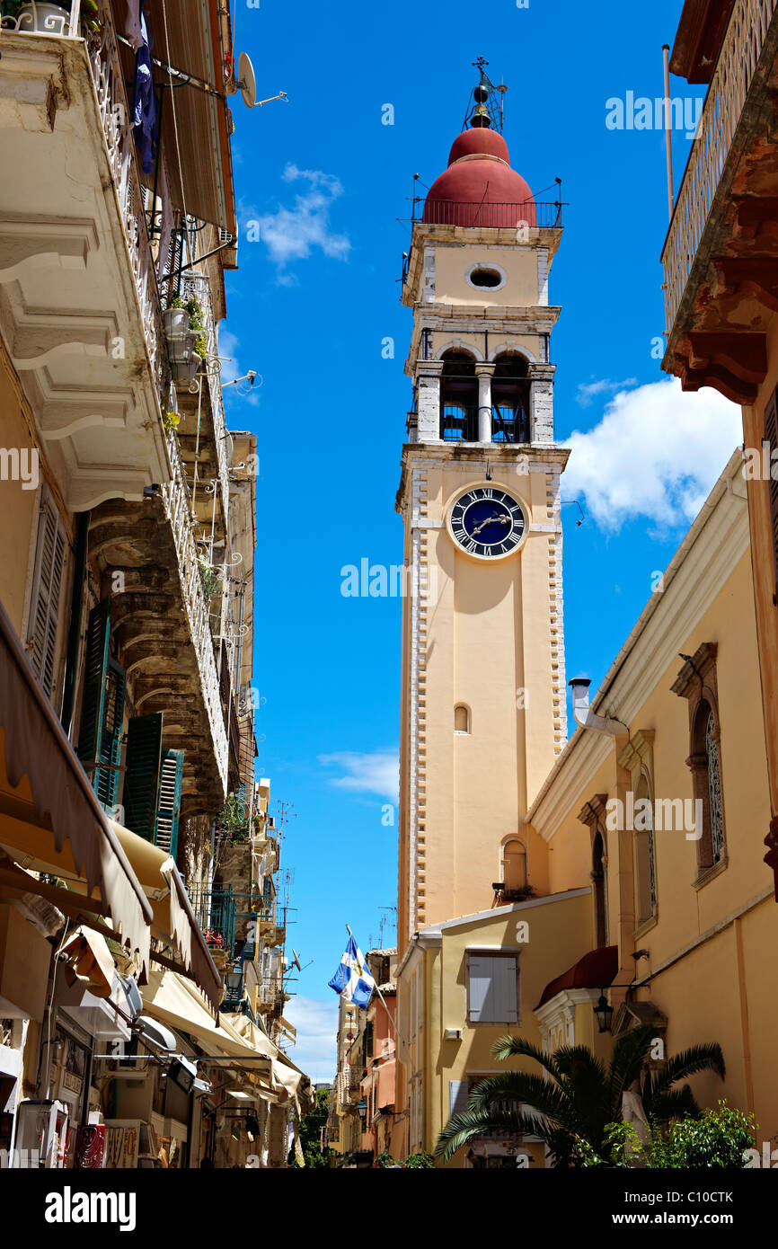 Bell tower of the Greek Orthodox Church of St. Spyridon, the patron ...