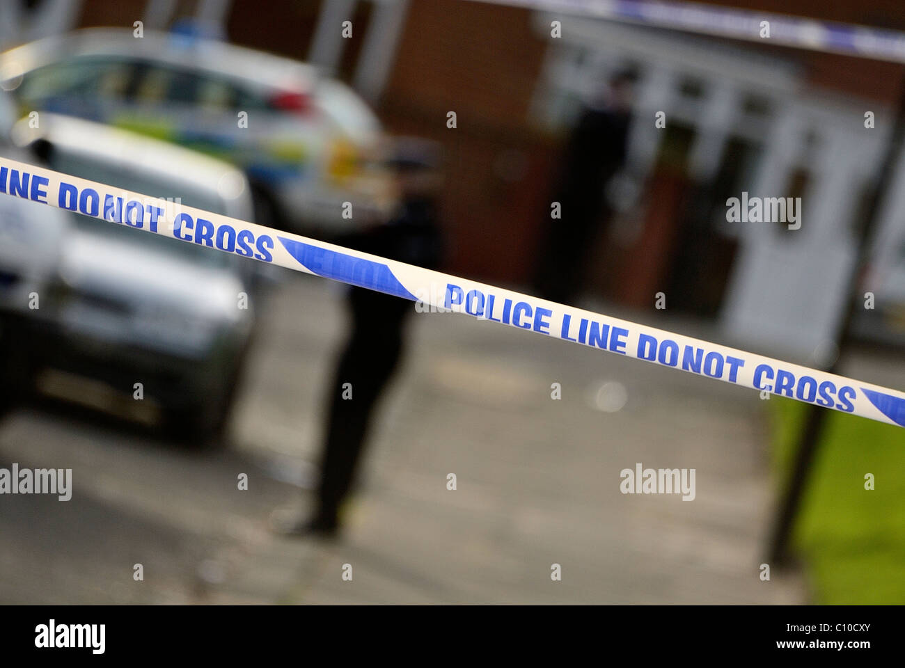 Police cordon around a murder scene in Sunderland with Police line do ...