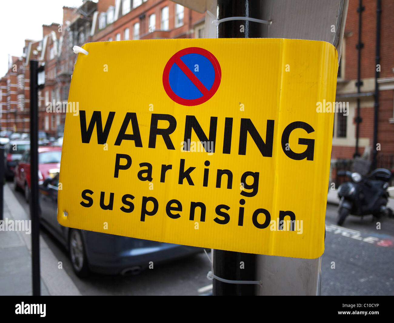 Warning parking suspension sign Hans Road Knightsbridge London Stock ...