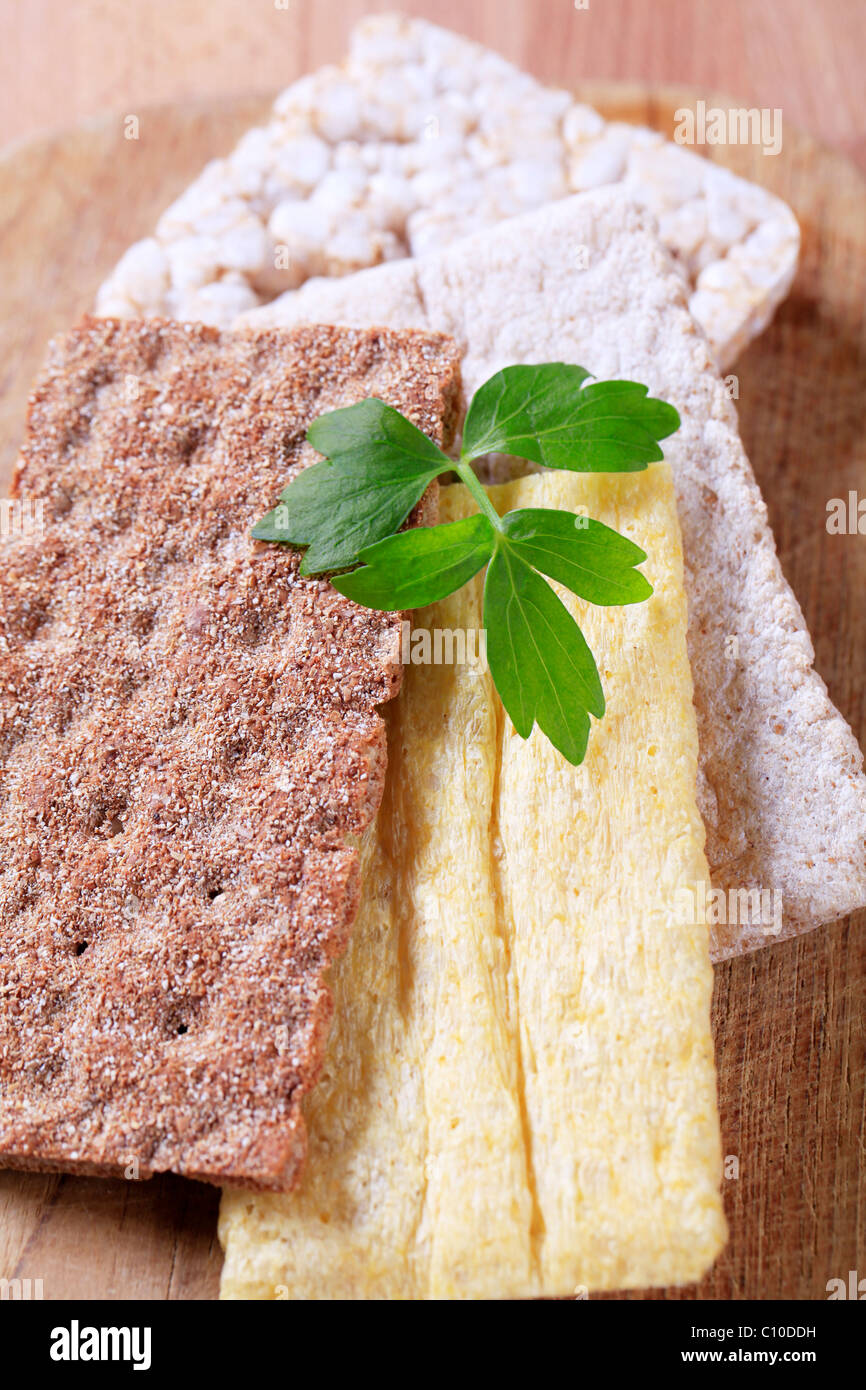 Variety of crispbread on a cutting board Stock Photo - Alamy