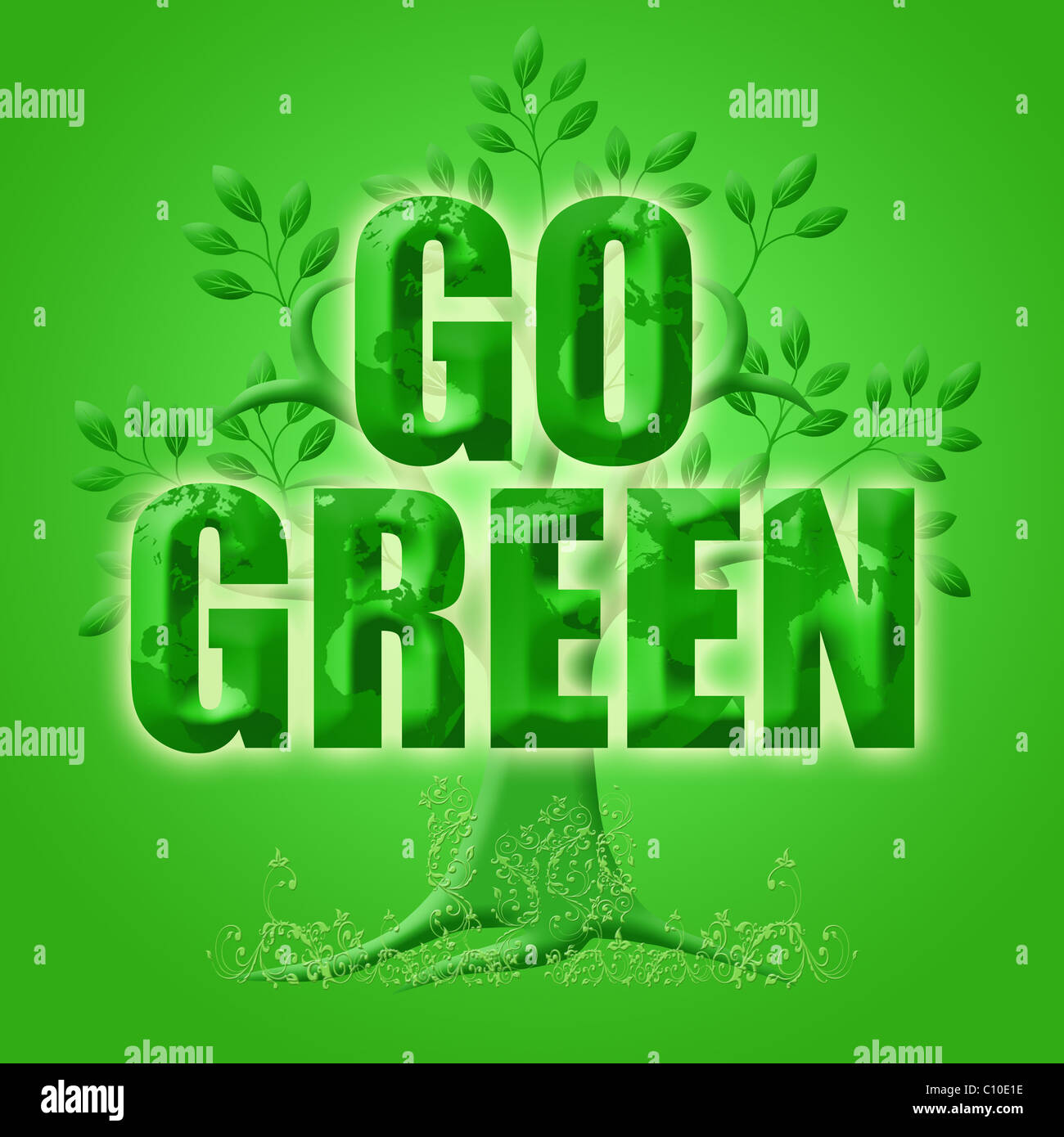 Go Green with Eco Tree Leaves and Planet Illustration Stock Photo - Alamy