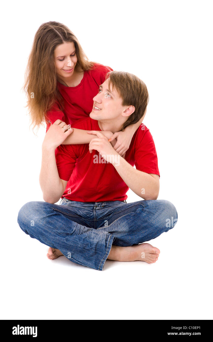 Young Couple talking full of emotions isolated on white Stock Photo - Alamy