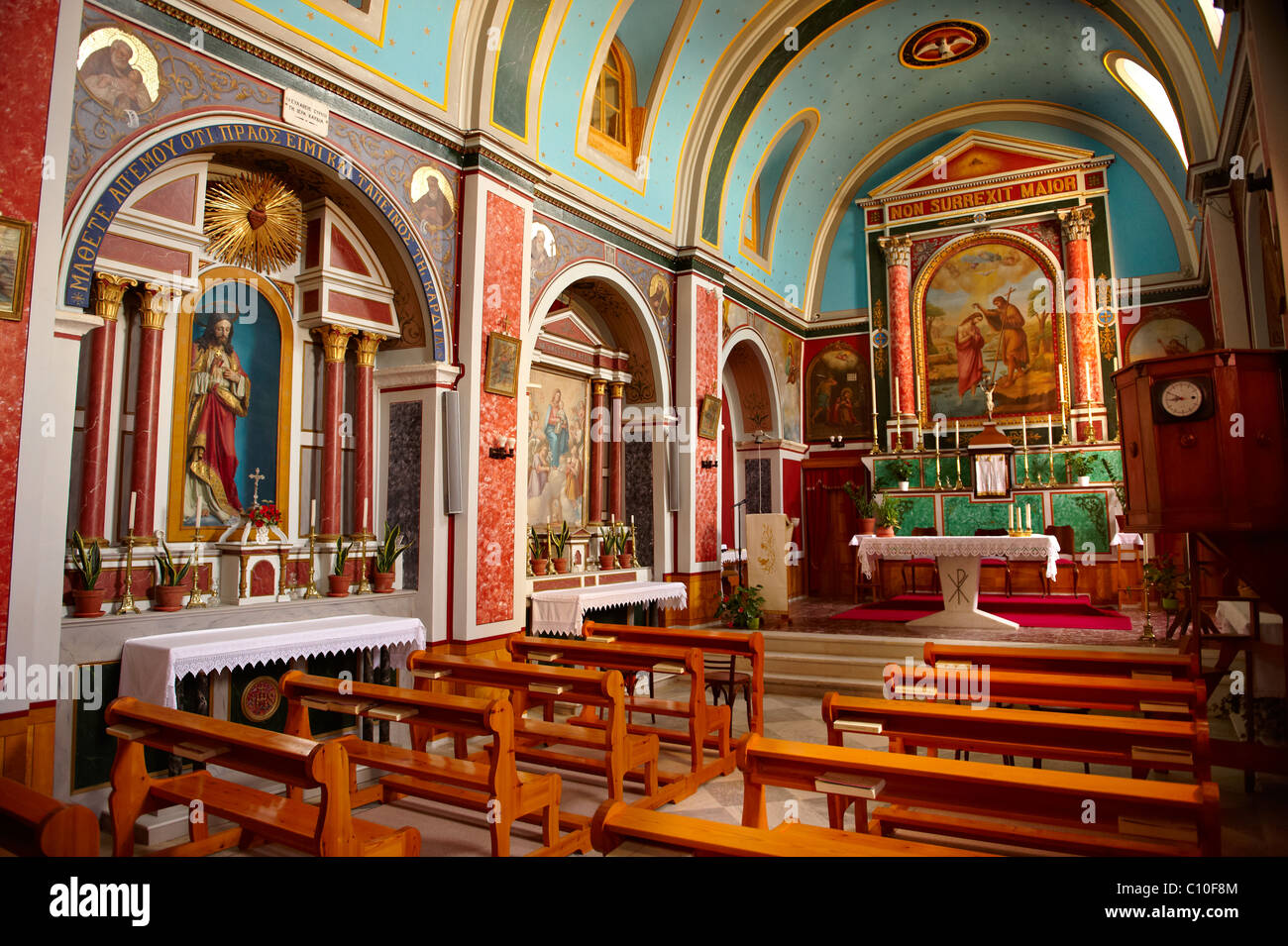 Interior of the Neo Classic Catholic Parish church of Ano Syros, Syros ...