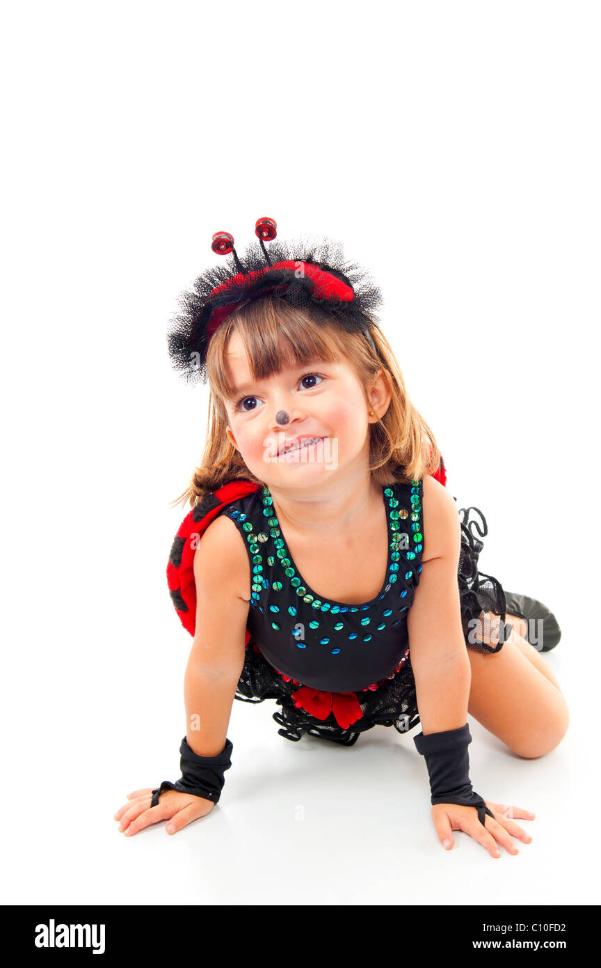 Child using Ladybug costume on the floor Stock Photo - Alamy