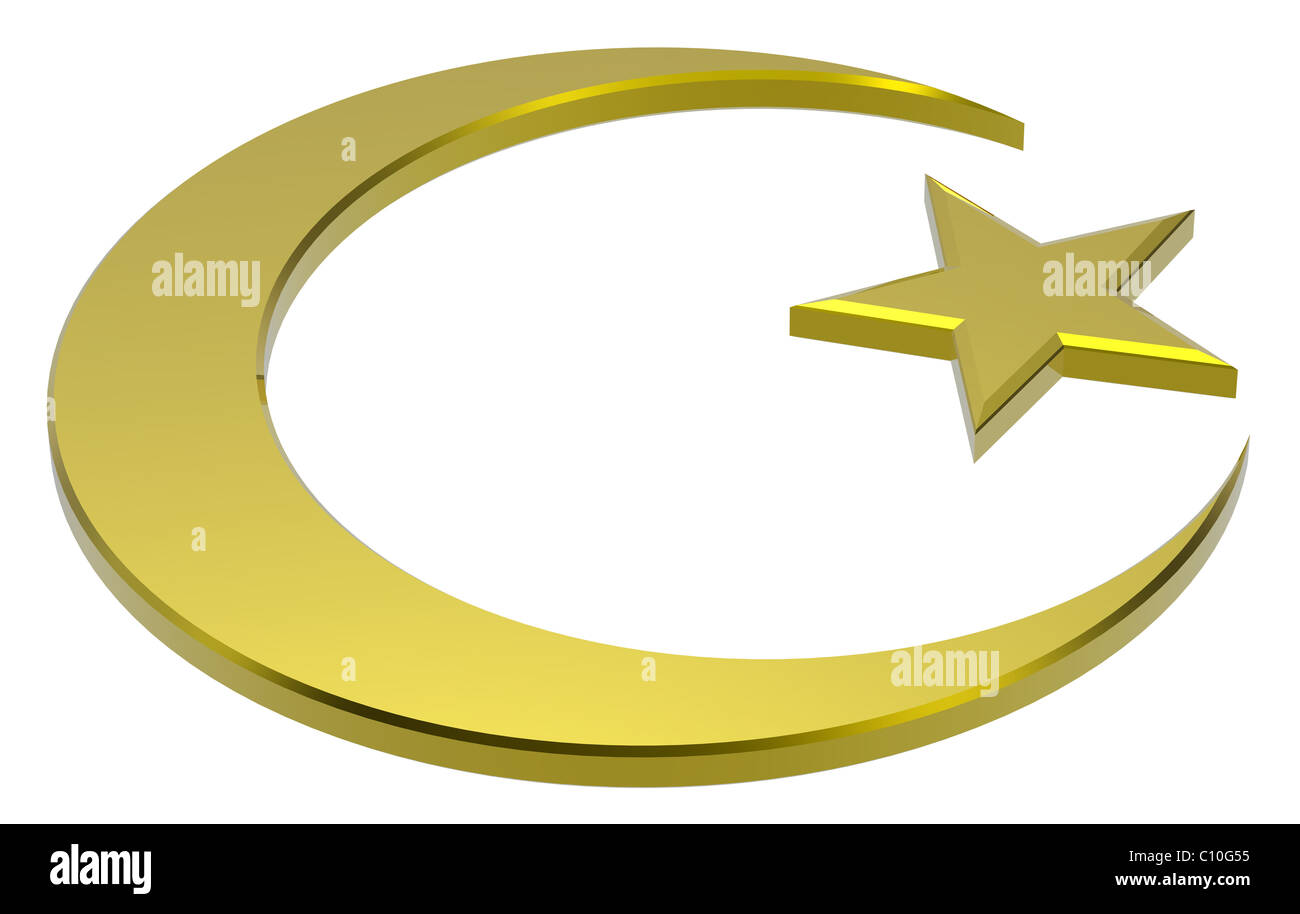 Gold Islamic religious sign isolated on white Stock Photo - Alamy