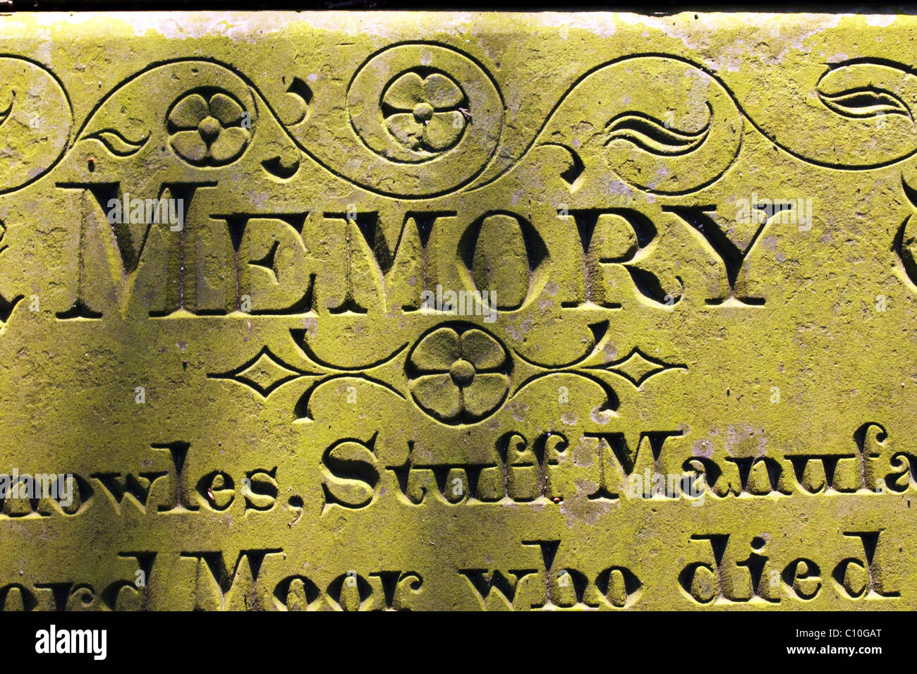 Ornate Stone Carving on Gravestone depicting Memory Stock Photo - Alamy