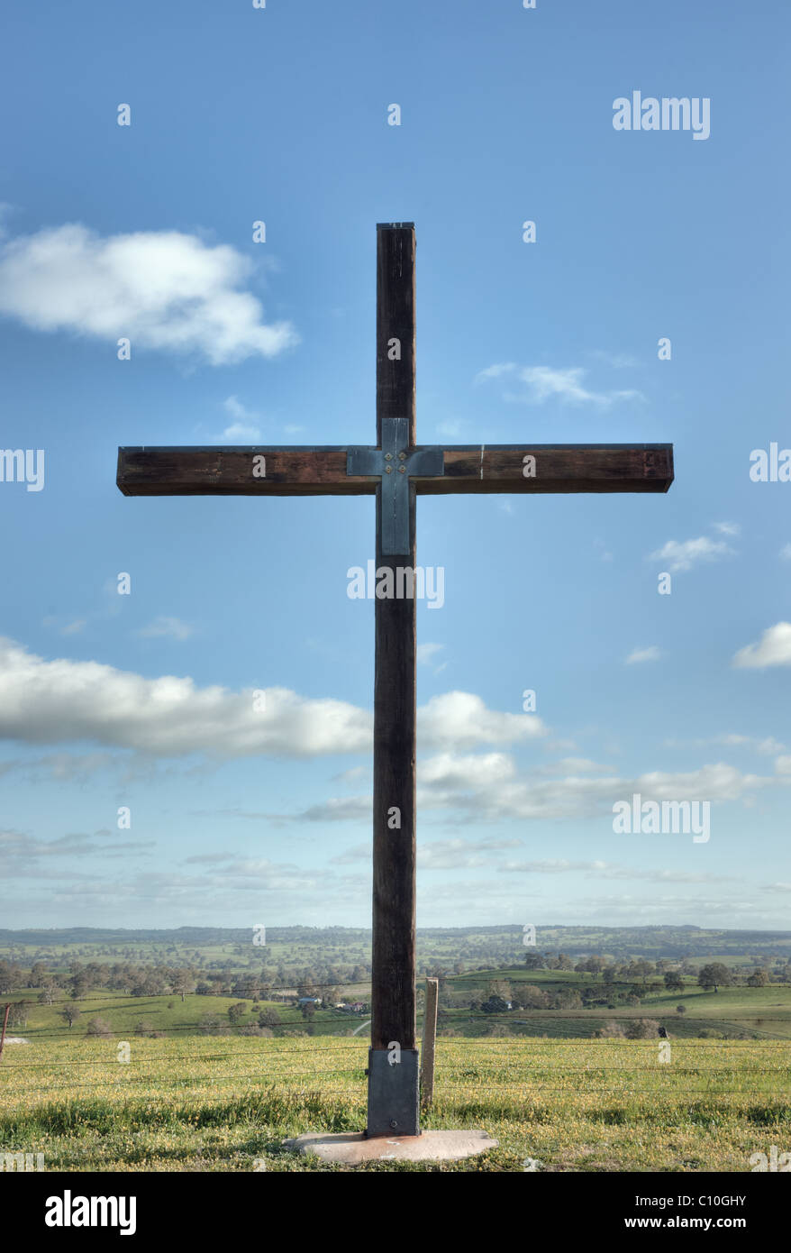 image of a christian cross of christ in a field Stock Photo - Alamy