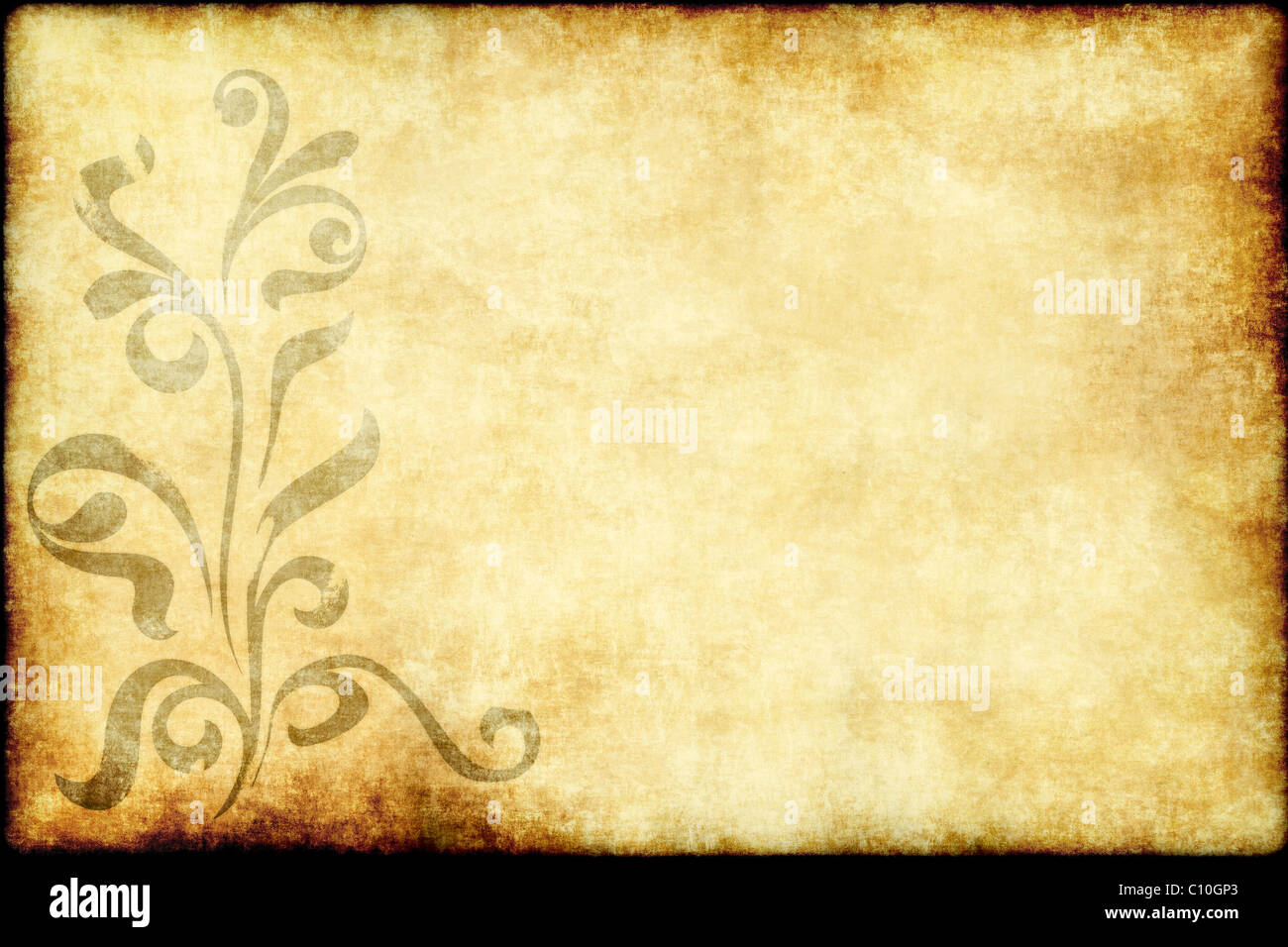 tall floral style design on old parchment paper Stock Photo - Alamy