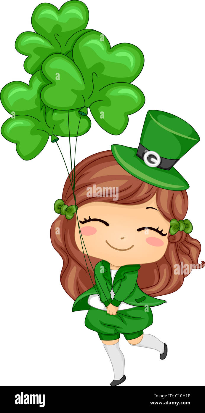 Illustration of a Girl Holding Shamrock-shaped Balloons Stock Photo - Alamy