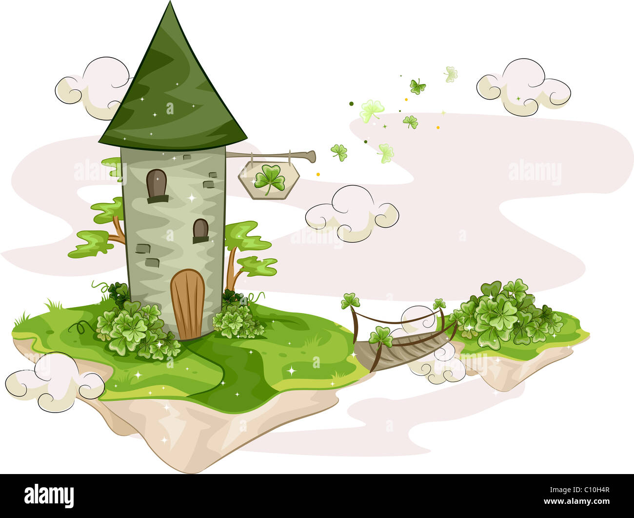 Illustration of a Tower Standing on a Floating Island Stock Photo - Alamy