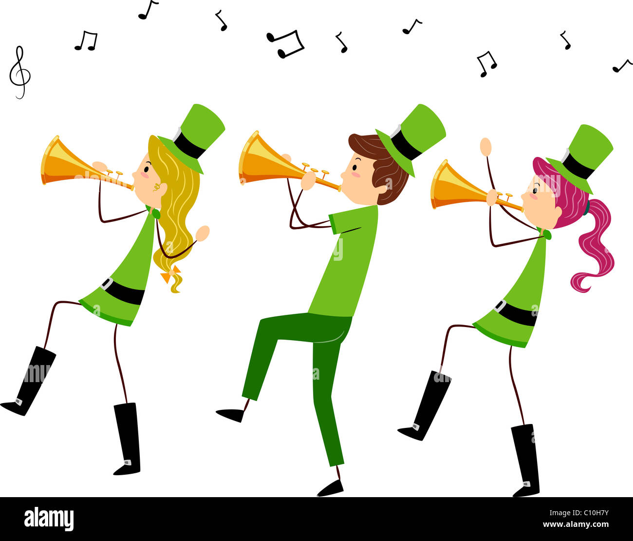 Illustration of Two Girls and a Boy Making Good Music Together Stock ...