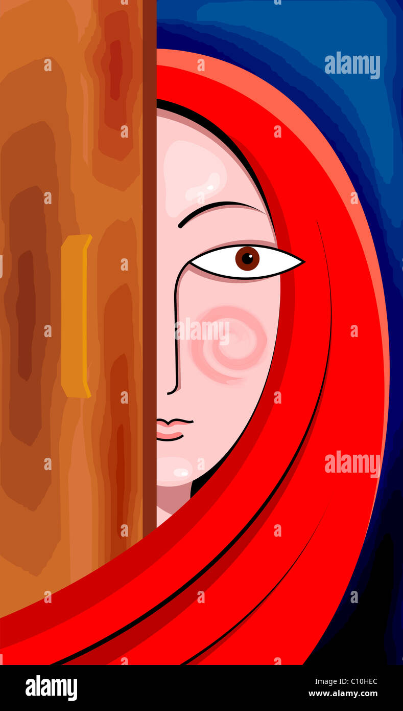 lady head in a colour background Stock Photo - Alamy