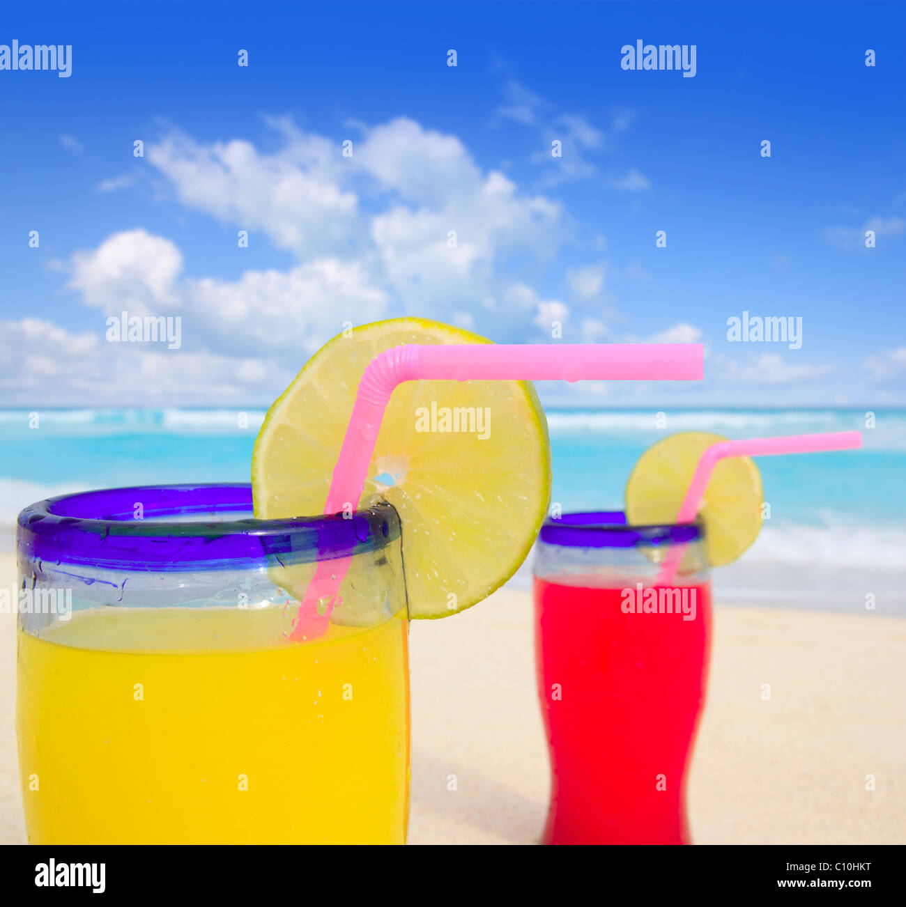beach tropical cocktails in tropical turquoise on Caribbean Sea Stock ...