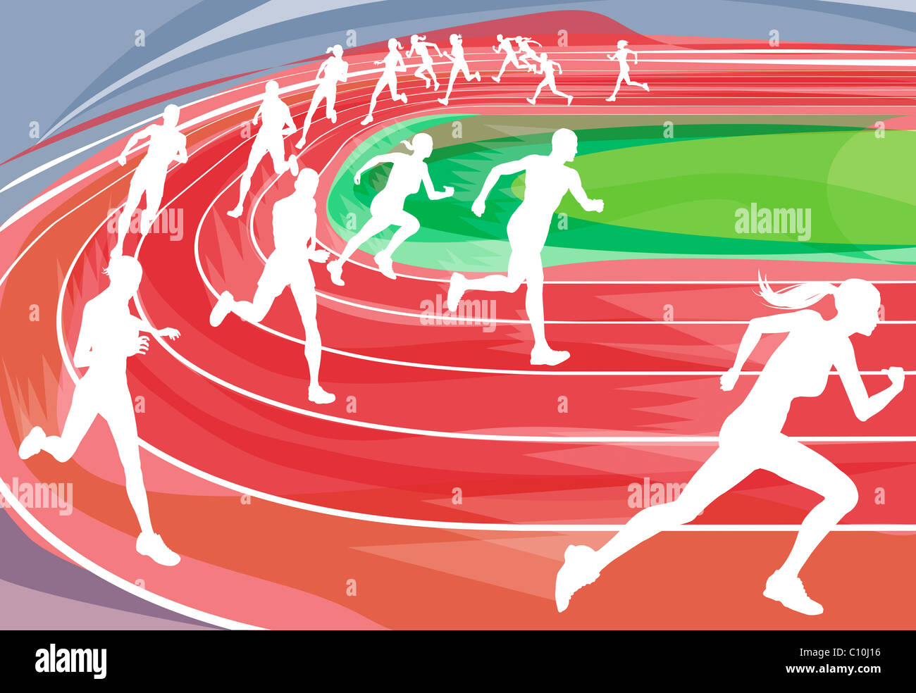 Illustration background of runners sprinting in a race around the track ...