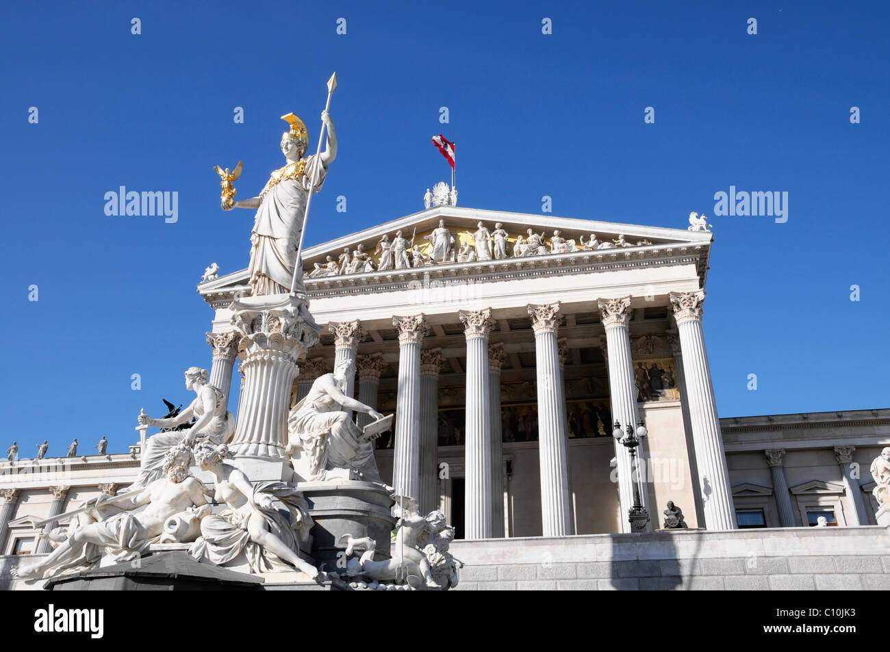 Statue of Pallas Athena in front of the parliament, Vienna, Austria ...