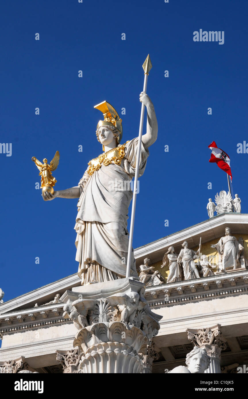 Statue of Pallas Athena in front of the parliament, Vienna, Austria ...