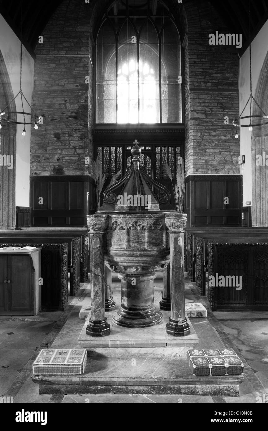 All Saints church, Holbeton, Devon, the church font Stock Photo - Alamy