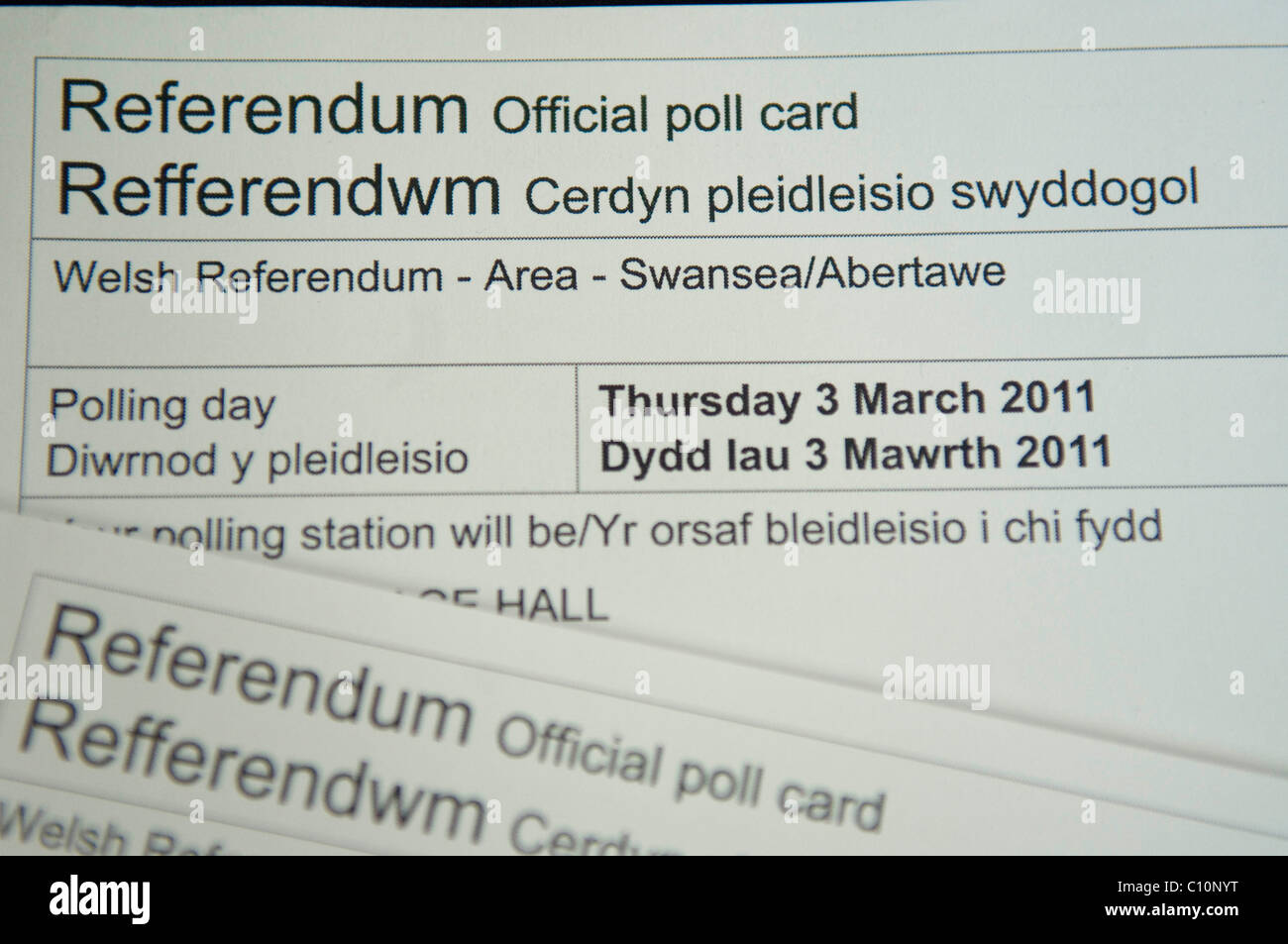 Welsh Assembly referendum voting cards for 3rd March 2011 on whether to ...