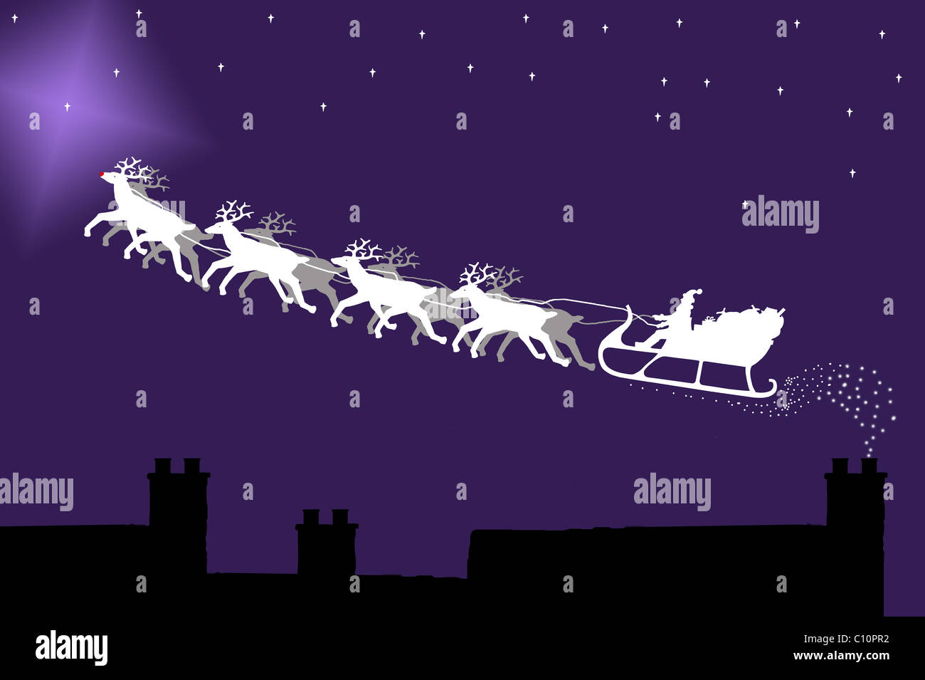 Santa on a sleigh with his reindeer Stock Photo - Alamy