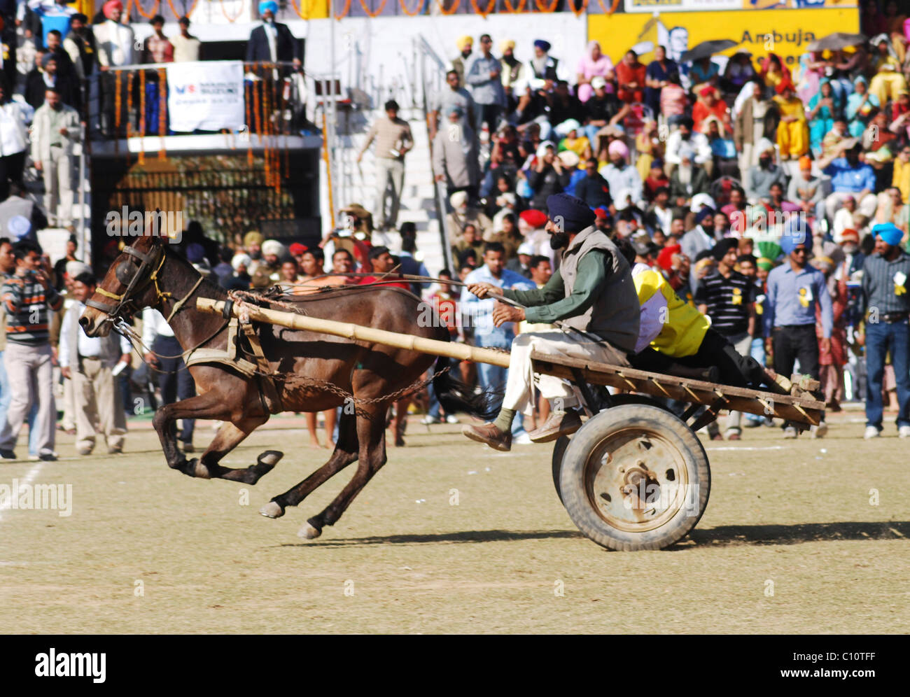 Indian villagers compete in a horse cart race during the 74th Kila ...
